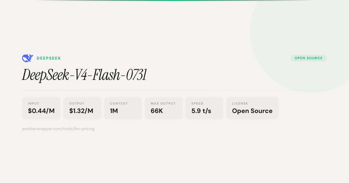 Deepseek V4 Flash 0731 Pricing Anotherwrapper